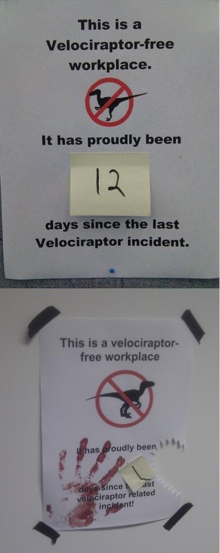 Velociraptor free work place.
